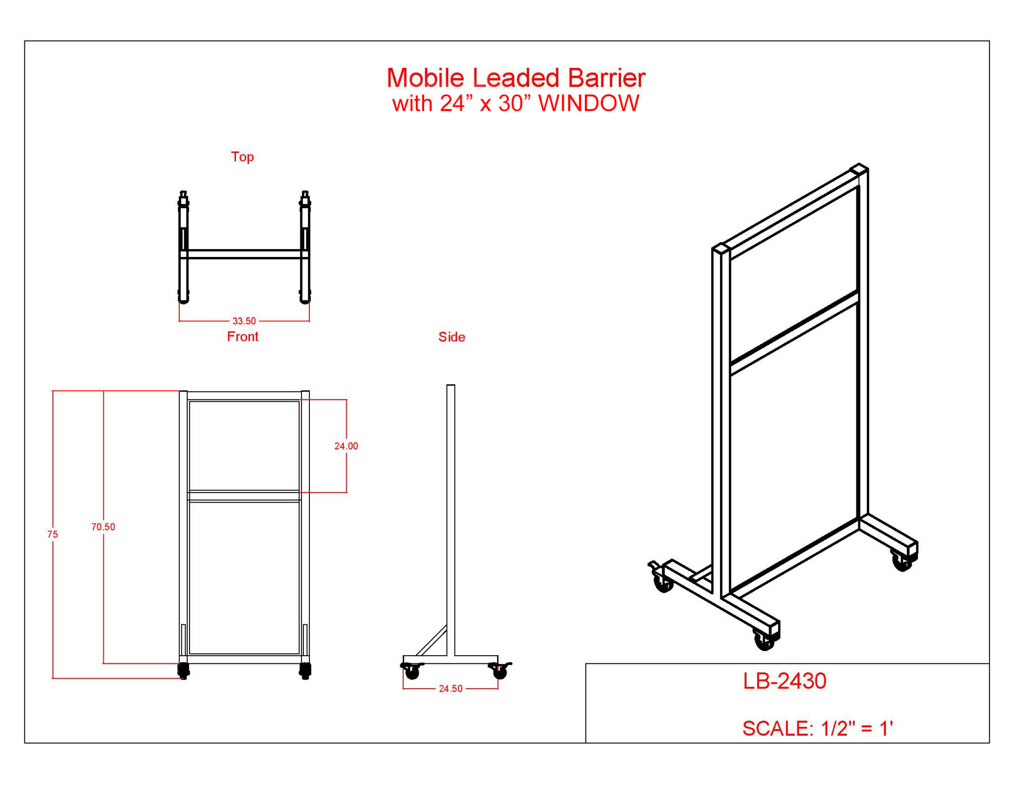 Mobile Leaded Barrier with 24″ x 30″ Window
