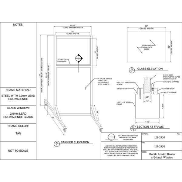 Mobile Leaded Barrier with 24″ x 30″ Window