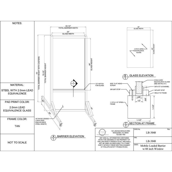MRI-Safe Mobile Leaded Aluminum Barrier with 30" x 48" Window