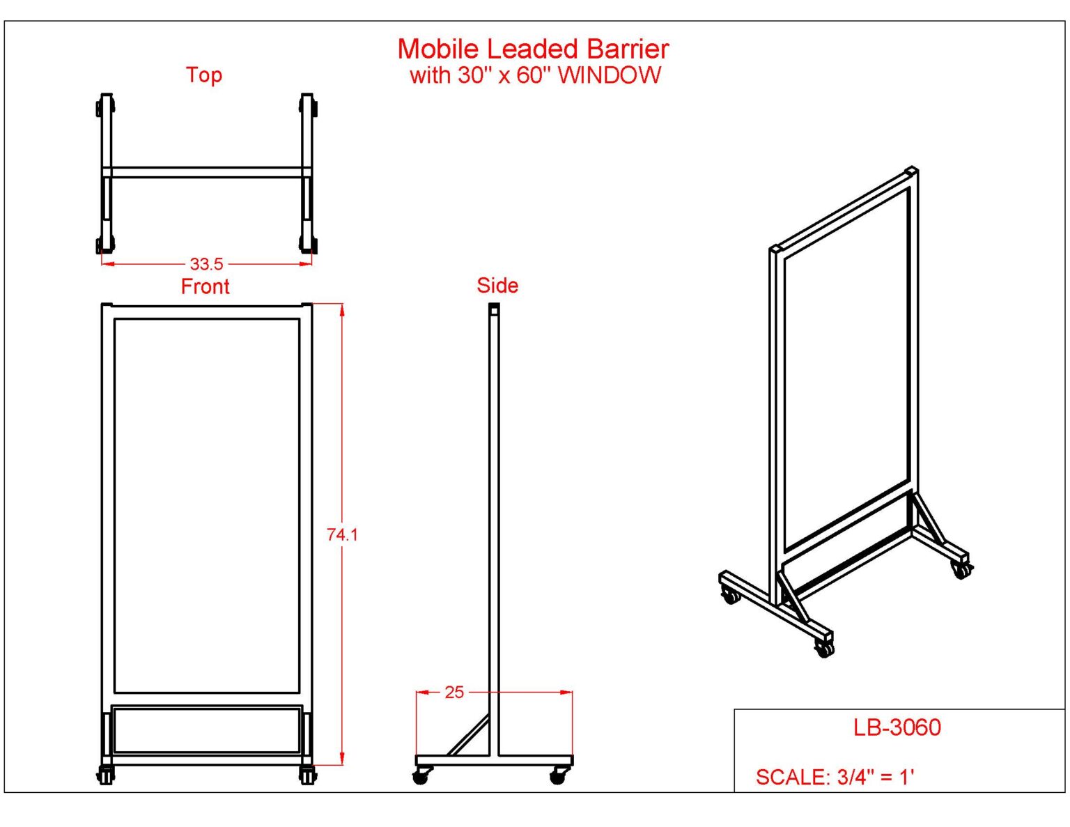 Mobile Leaded Barrier with 30" x 60" Window