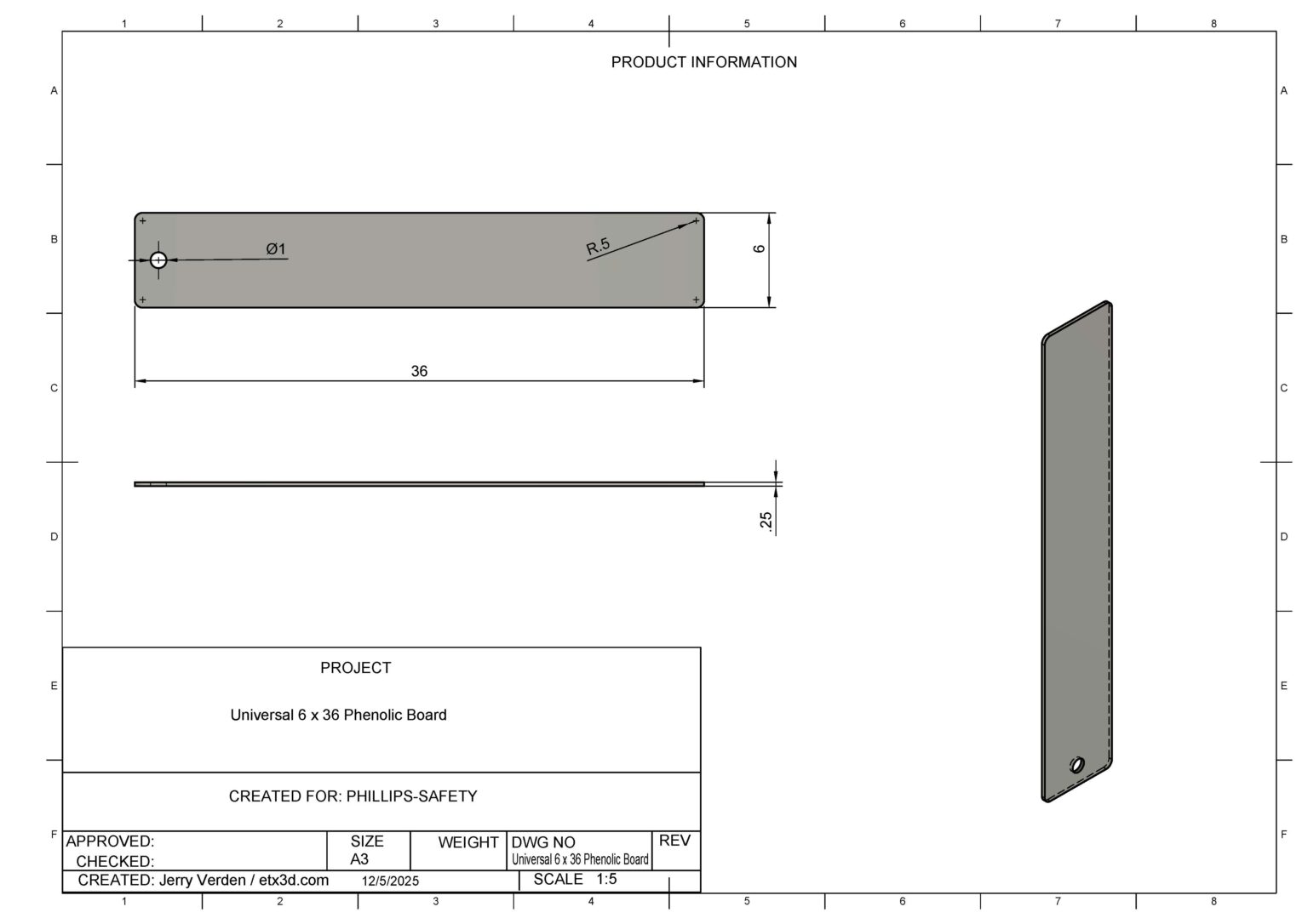 Phenolic Universal Arm Board - Phillips Safety